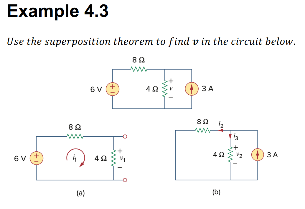 Solved Example 4.3Use the superposition theorem to find v | Chegg.com