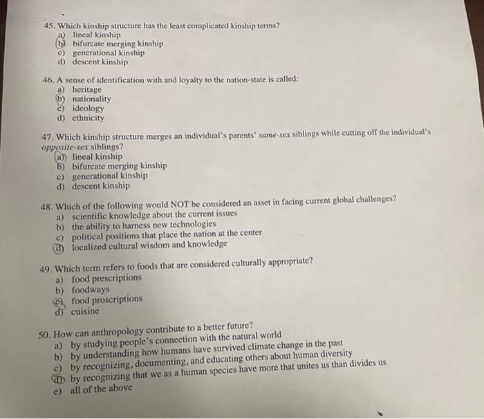 45. Which kinship structure has the least complicated | Chegg.com