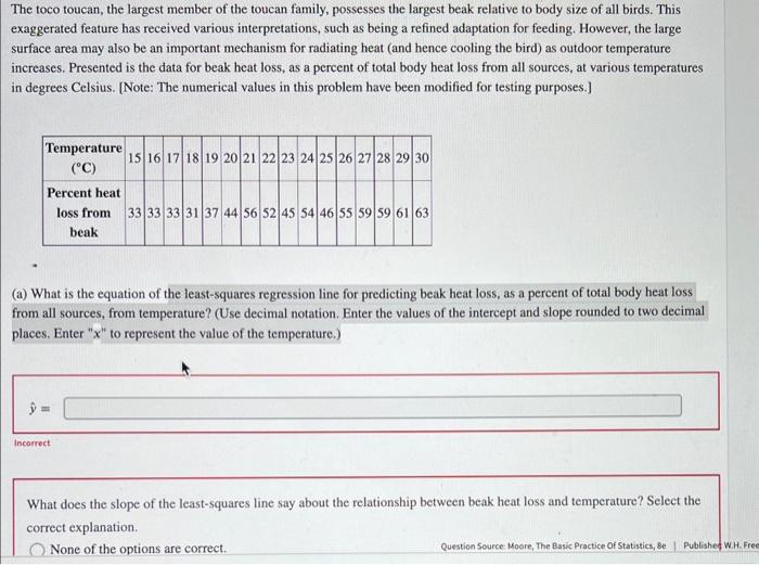 Solved The toco toucan, the largest member of the toucan | Chegg.com