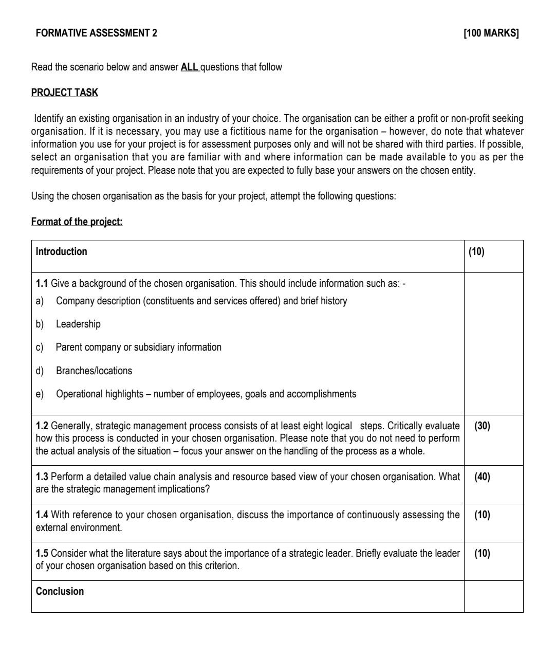 FORMATIVE ASSESSMENT 2 [100 MARKS] Read the scenario | Chegg.com