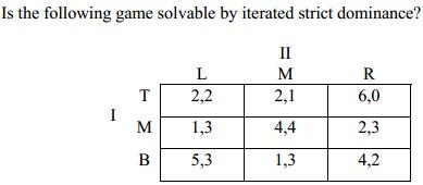 Solved Is the following game solvable by iterated strict | Chegg.com
