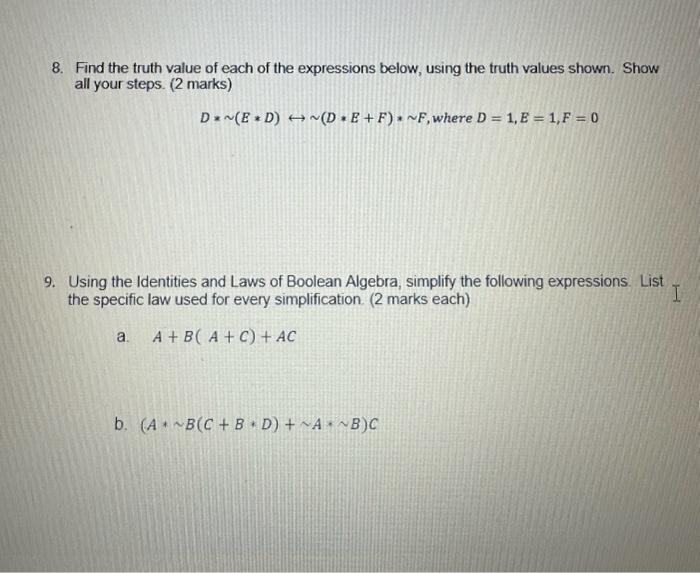 Solved 8. Find the truth value of each of the expressions | Chegg.com