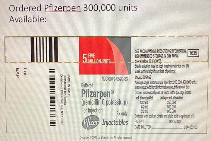 Solved Ordered Pfizerpen 300,000 units Available: 5. | Chegg.com