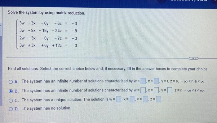 Solved Solve the system by using matrix reduction. | Chegg.com