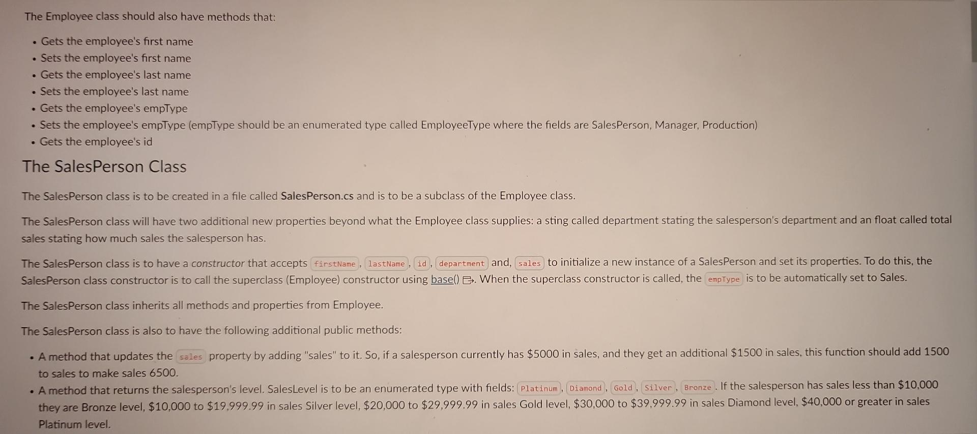 Solved below. Inheritance in C\#. Requirements: Project | Chegg.com