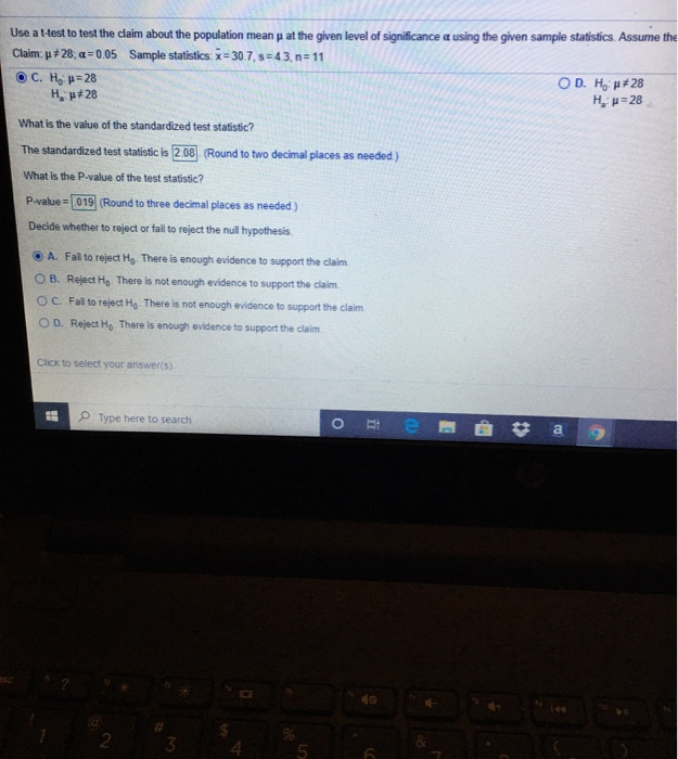 Solved using the given sample statistics. Assume the | Chegg.com