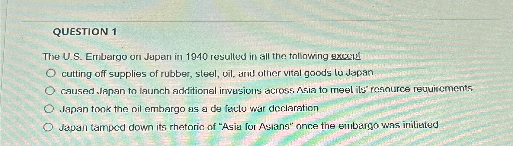 Solved QUESTION 1The U.S. ﻿Embargo on Japan in 1940 | Chegg.com