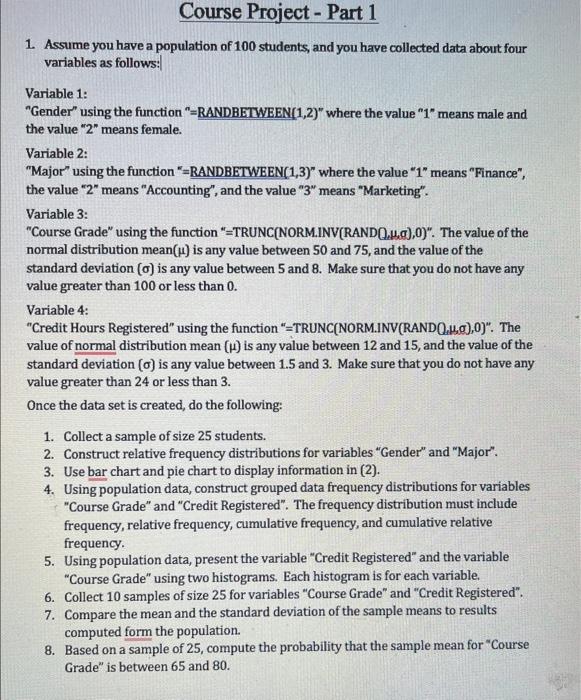 Solved Course Project - Part 1 1. Assume you have a | Chegg.com