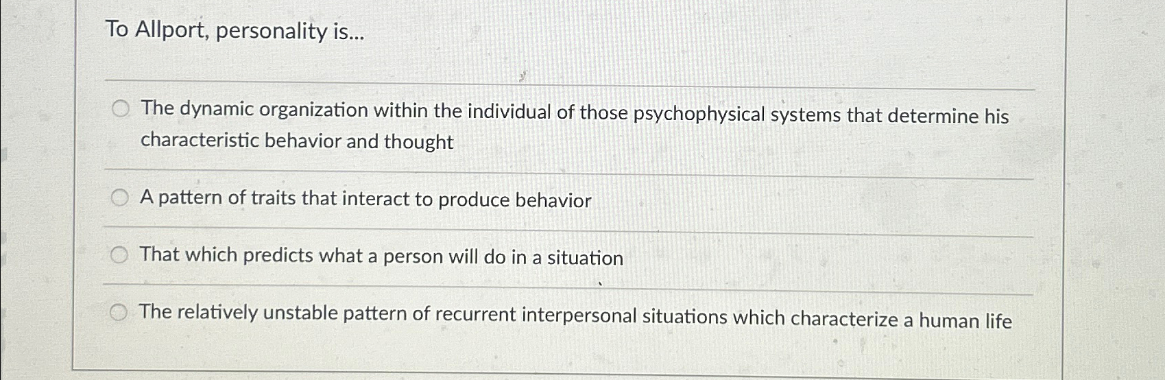 Solved To Allport, personality is...The dynamic organization | Chegg.com