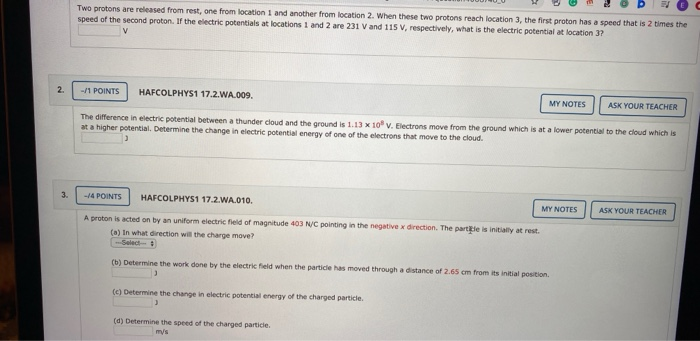 Solved Two protons are released from rest, one from location | Chegg.com
