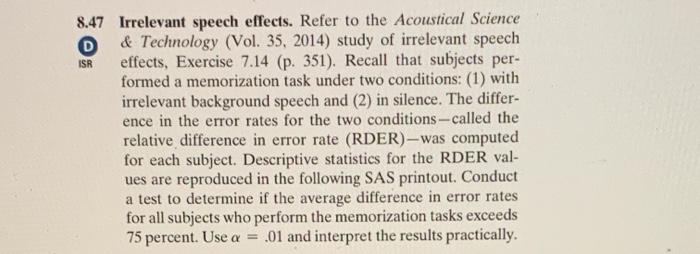 Solved ISR 8.47 Irrelevant speech effects. Refer to the | Chegg.com