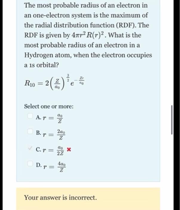 Solved The Most Probable Radius Of An Electron In An