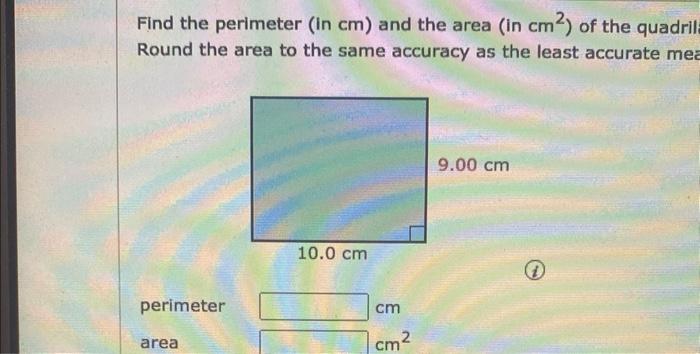 Solved Find the perimeter ( in cm) and the area ( in cm2) of | Chegg.com