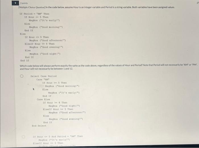 Solved [Muluple Choise Qassion] In the code below, assume | Chegg.com