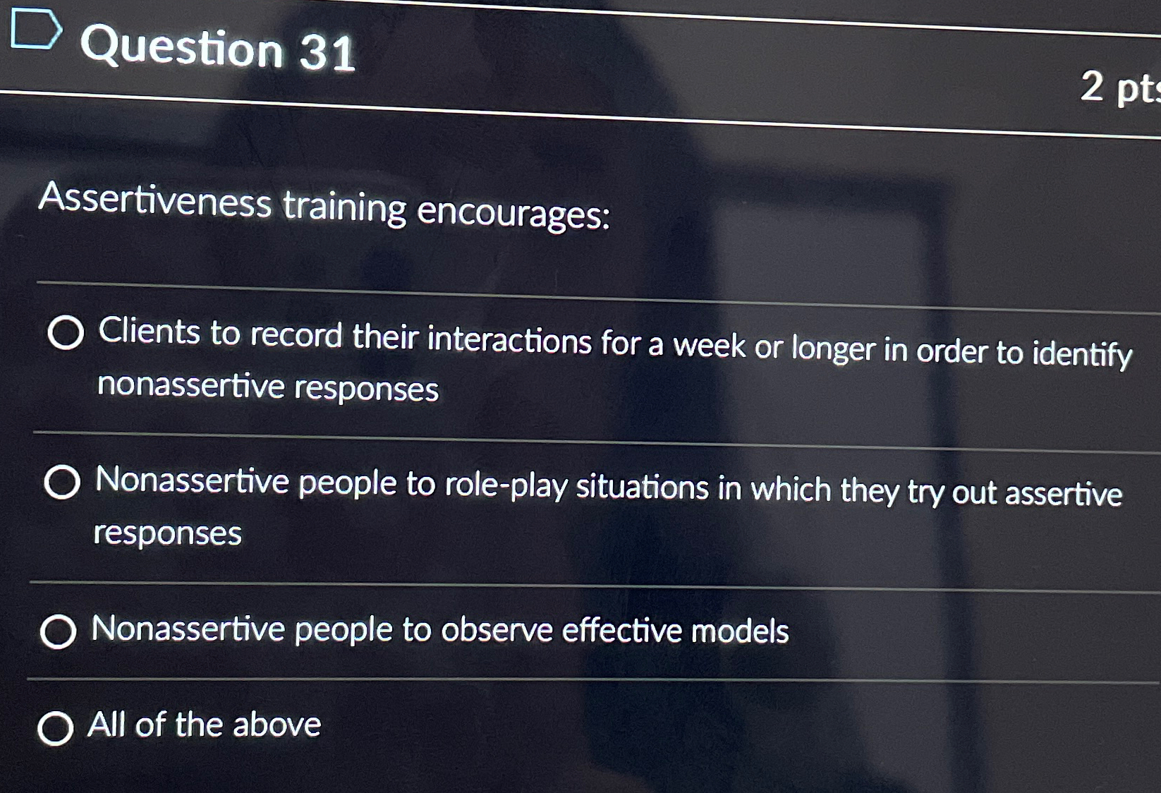 Solved Question 31Assertiveness training encourages:Clients | Chegg.com