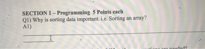 Solved SECTION 1 - Programming 5 Points each Q1) Why is | Chegg.com