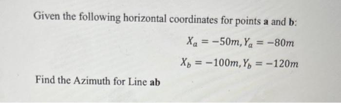 Solved Given the following horizontal coordinates for points | Chegg.com