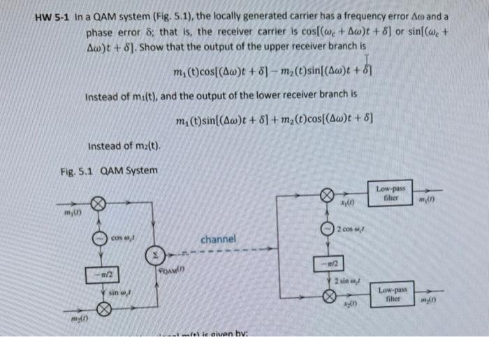 Solved HW 5-1 in a QAM system (Fig. 5.1), the locally | Chegg.com