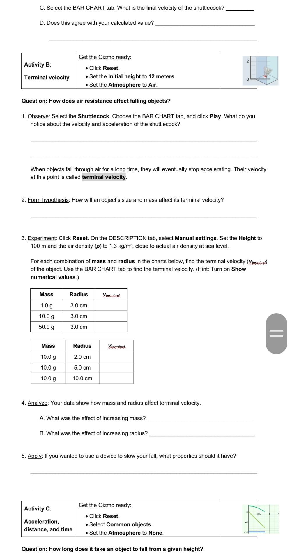 Solved Student Exploration: Free-Fall Laboratory Vocabulary: | Chegg.com