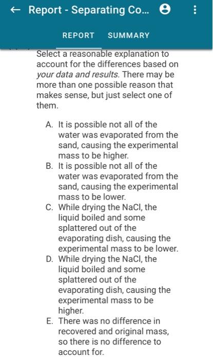 Solved REPORT SUMMARY Select a reasonable explanation to | Chegg.com