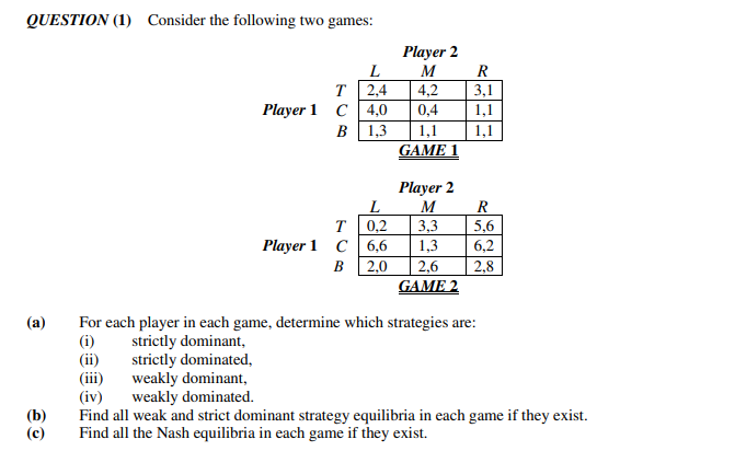 Solved (a) ﻿For each player in each game, determine which | Chegg.com