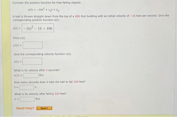 Solved Consider The Position Function For Free Falling