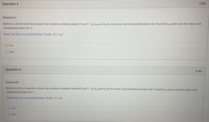 Solved Below is a list of assertions about two random | Chegg.com