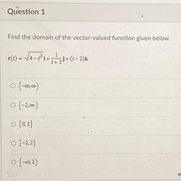 Solved Find the domain of the vector-valued function given | Chegg.com