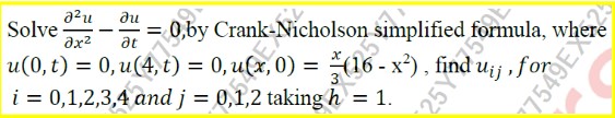 Solve del2udelx2-deludelt=0, by ﻿Crank - ﻿Nicholson | Chegg.com