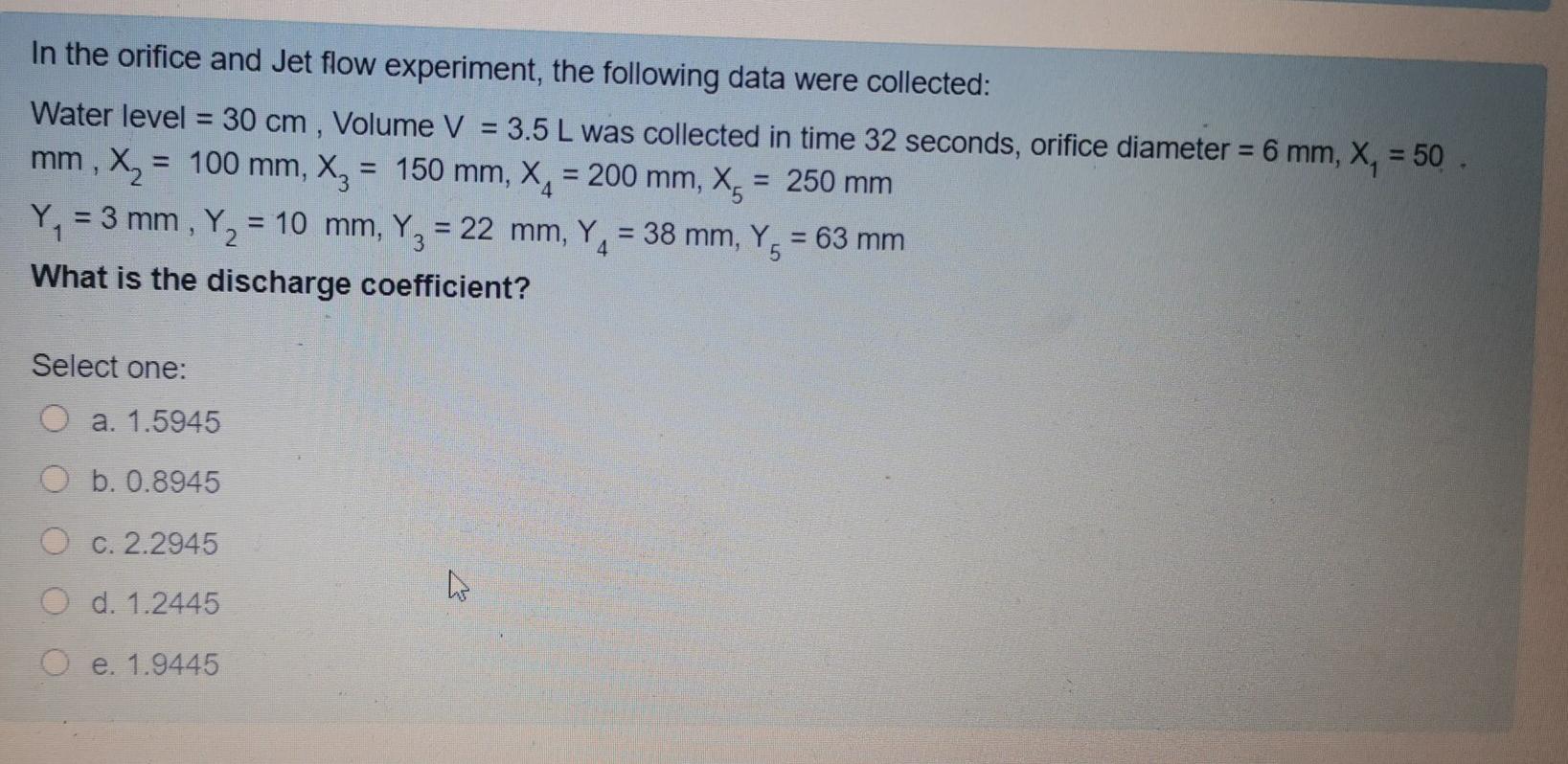 Solved In the orifice and Jet flow experiment, the following | Chegg.com