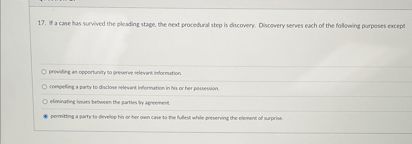 Solved If a case has survived the pleading stage, the next | Chegg.com