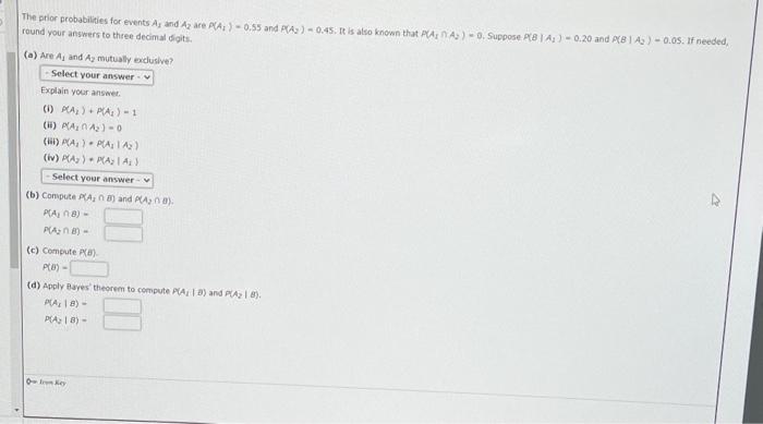 Solved The prior probabilities for events A1 and A2 are | Chegg.com