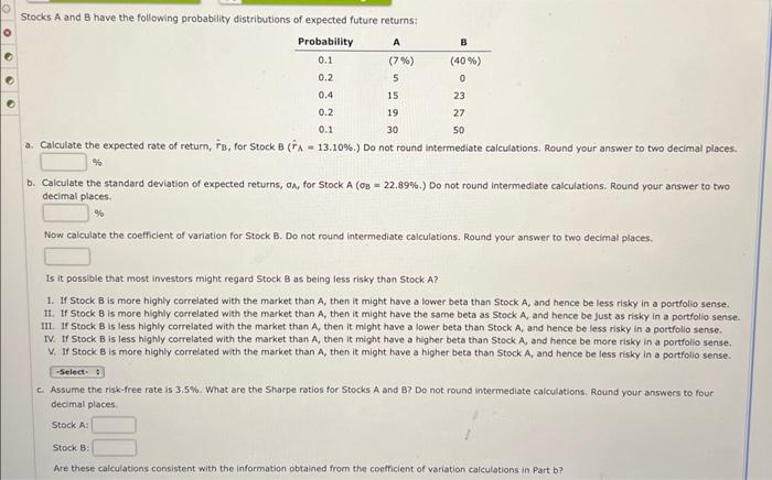 Solved Stocks A and B have the following probability | Chegg.com
