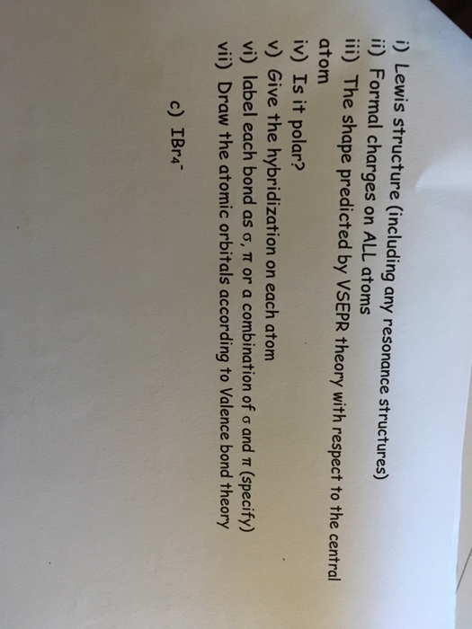 Solved i) Lewis structure (including any resonance | Chegg.com