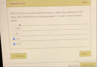 Solved Question 262 ﻿ptsWhich of these mursing credentials | Chegg.com