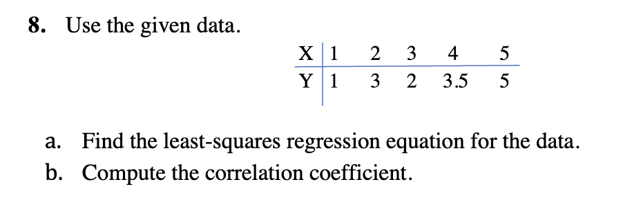 Solved Use the given data.a. ﻿Find the least-squares | Chegg.com