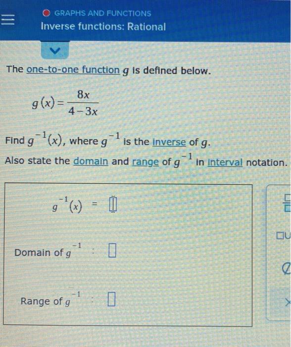 Solved O GRAPHS AND FUNCTIONS Inverse functions: Rational | Chegg.com