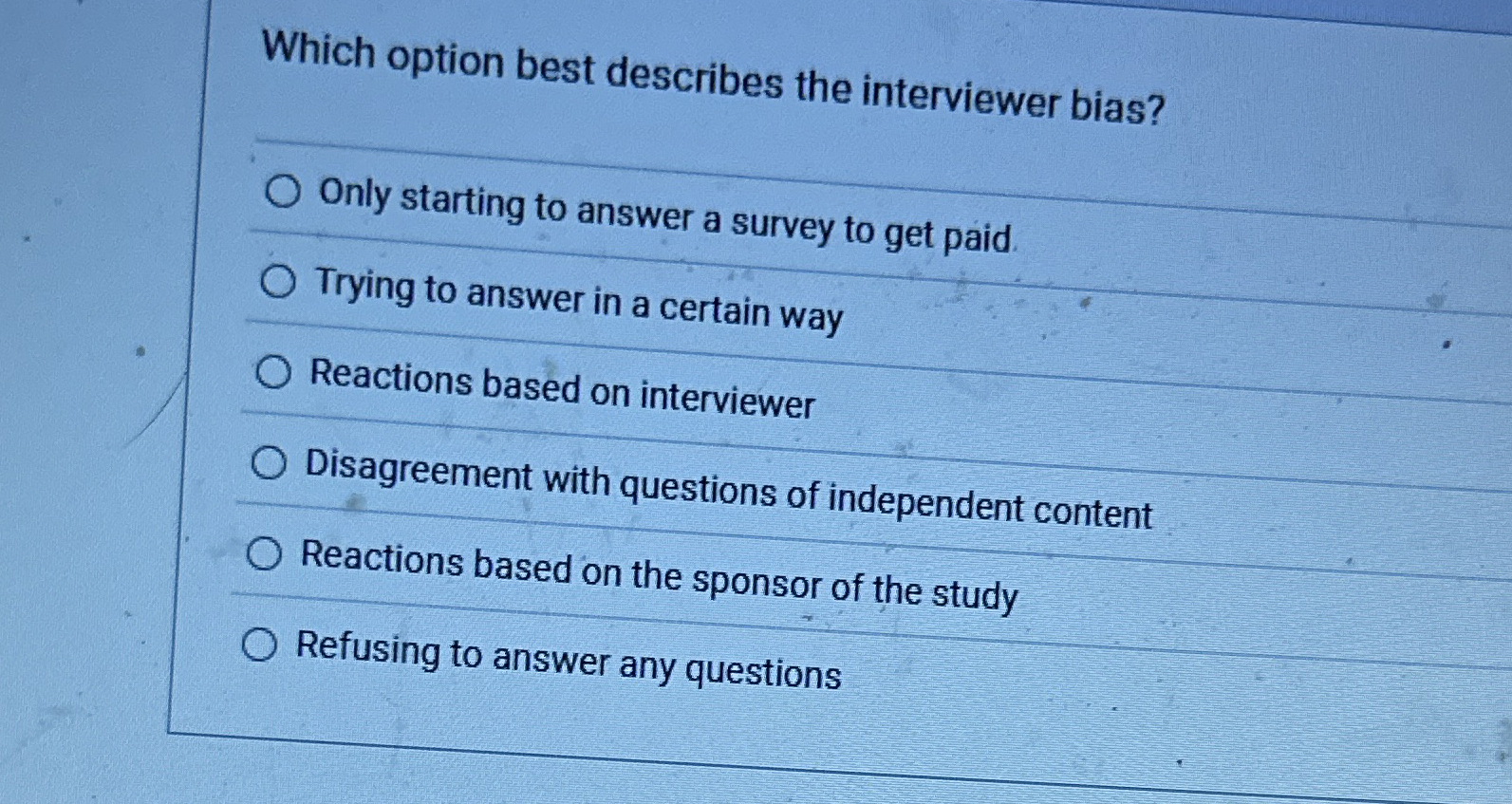 Solved Which option best describes the interviewer bias?Only | Chegg.com