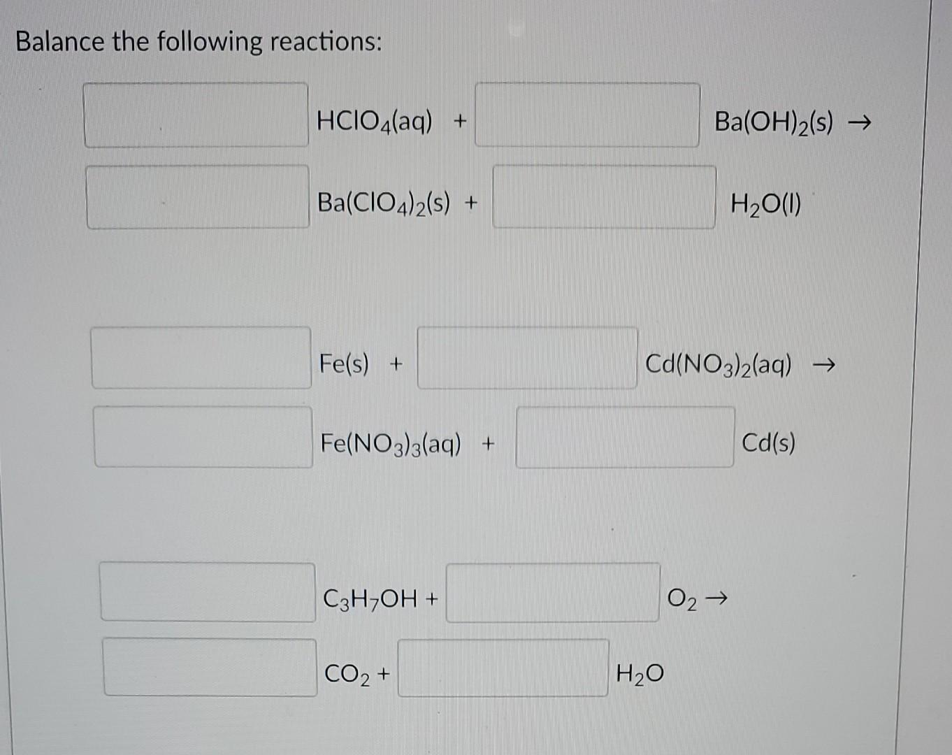 Solved Balance the following reactions: HClO4(aq)+Ba(ClO4)2( | Chegg.com