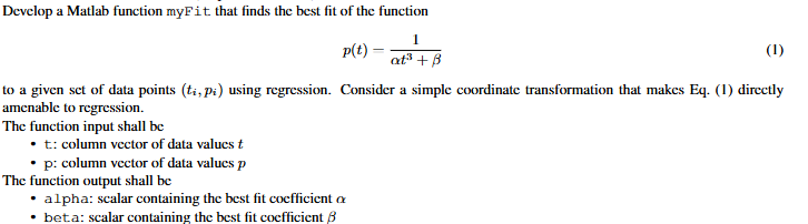 Solved Develop a Matlab function myFit that finds the best | Chegg.com