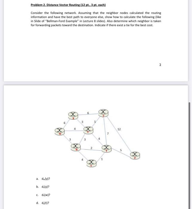 Solved Problem 2. Distance Vector Routing (12 pt.3 pt. each) | Chegg.com