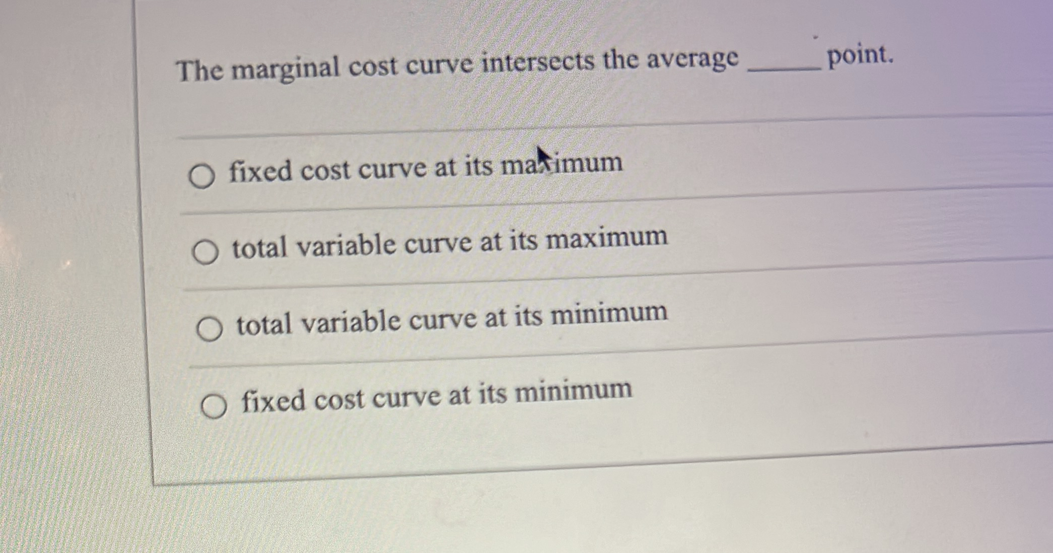 Solved The marginal cost curve intersects the average | Chegg.com