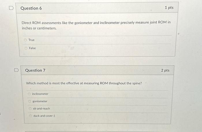 Solved Direct ROM assessments like the goniometer and | Chegg.com