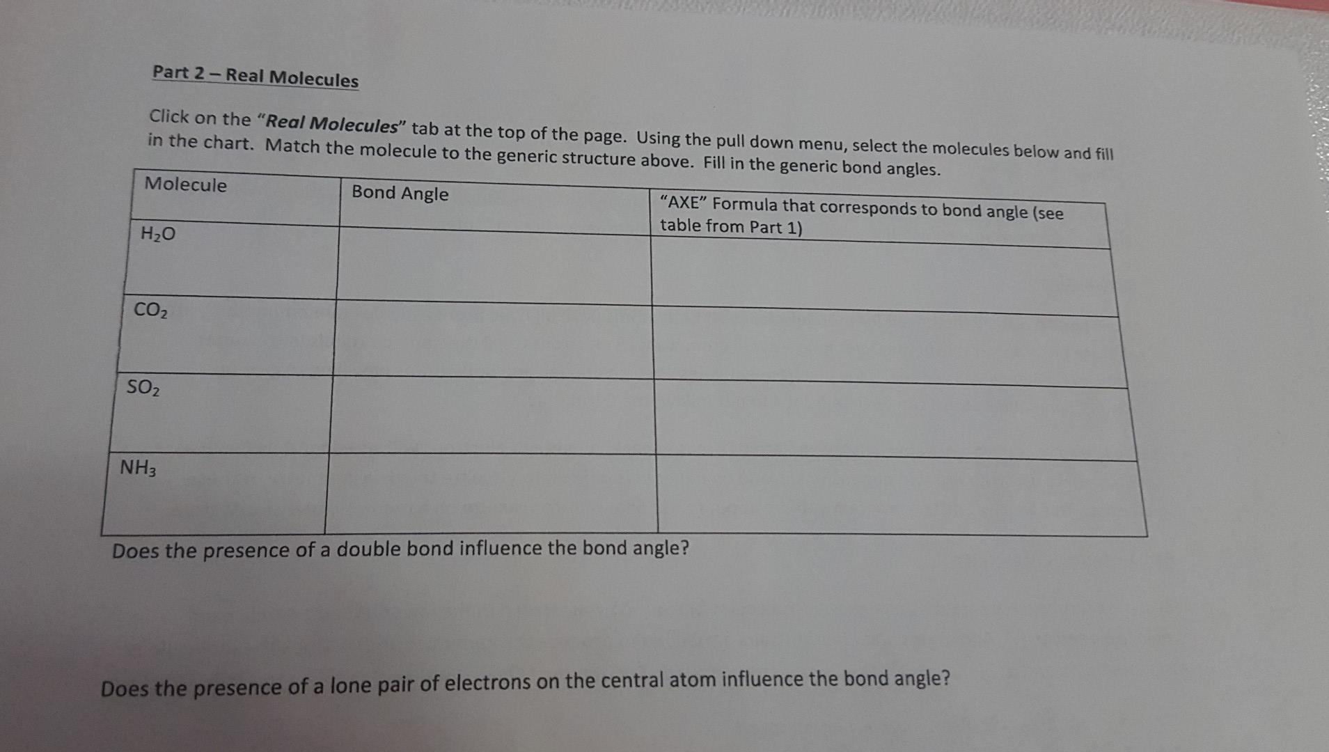 Solved SCH4U Name Phet Molecular Shapes VSEPR Activity Log | Chegg.com
