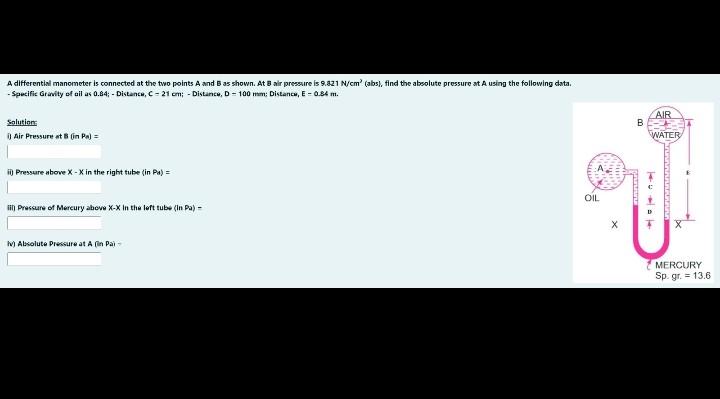 Solved A differential manometer is connected at the two | Chegg.com