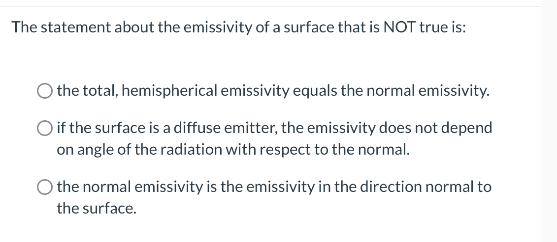 Solved The statement about the emissivity of a surface that | Chegg.com