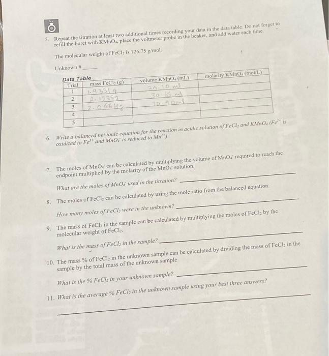 Solved KO 5. Repeat the titration at least two additional | Chegg.com
