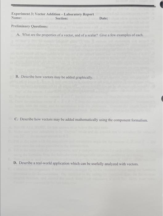 Solved Experiment 3: Vector Addition - Laboratory Report | Chegg.com