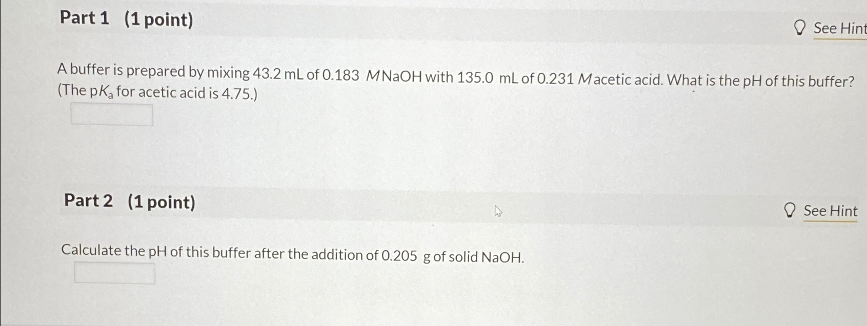 Solved Part 1 (1 ﻿point)A buffer is prepared by mixing | Chegg.com