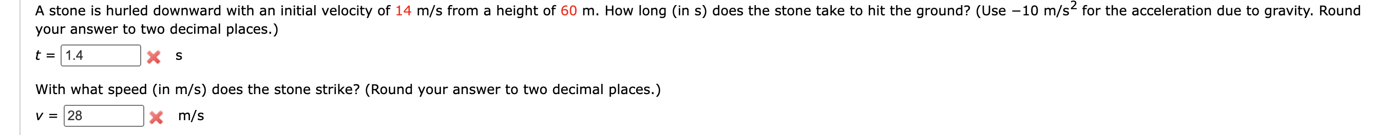 Solved A stone is hurled downward with an initial velocity | Chegg.com